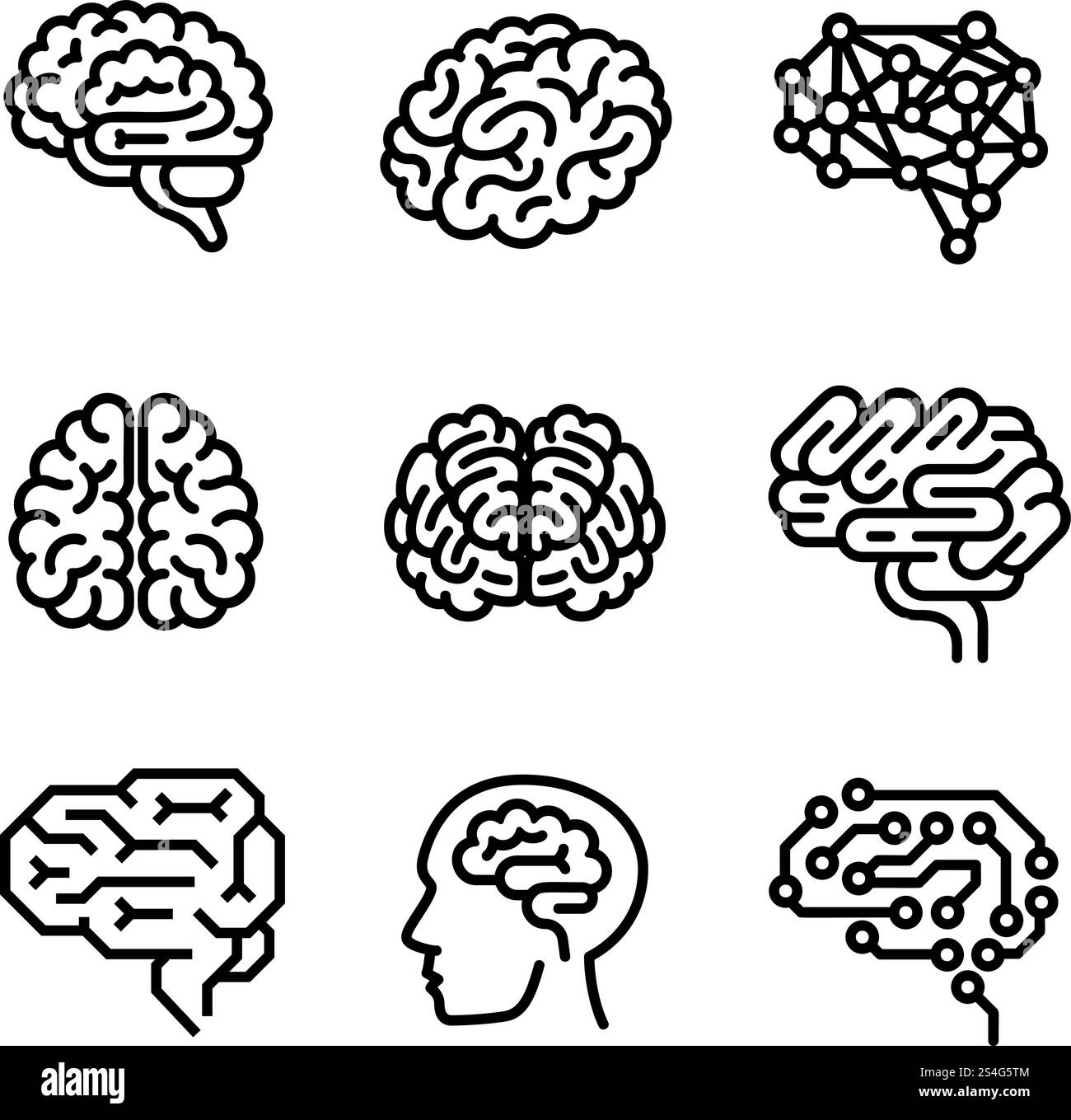 Brain icon set. Outline set of brain vector icons for web design ...