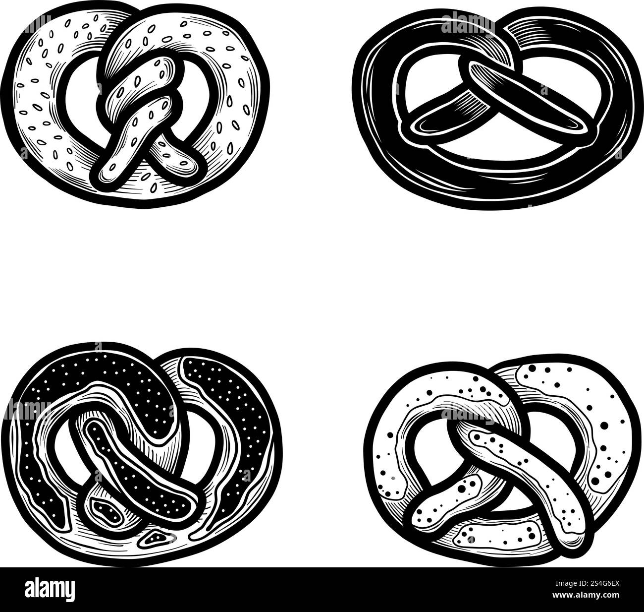 Pretzel icon set. Hand drawn set of pretzel vector icons for web design ...