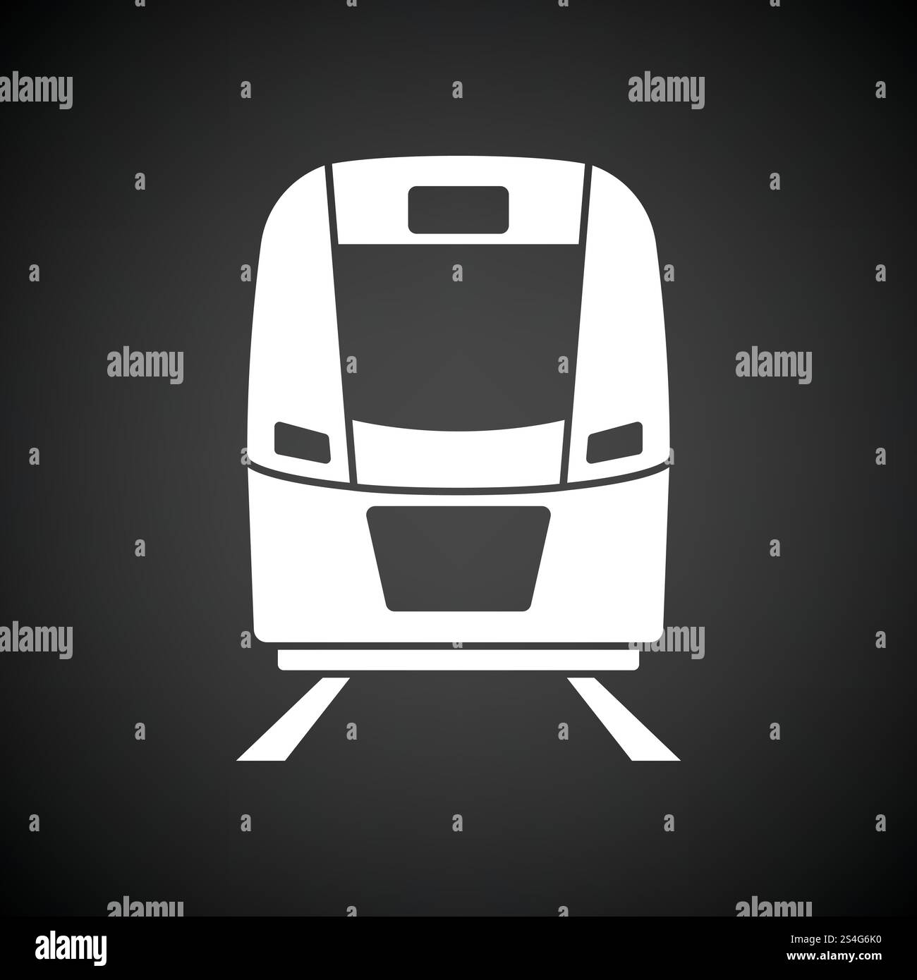 Train icon front view. Black background with white. Vector illustration ...
