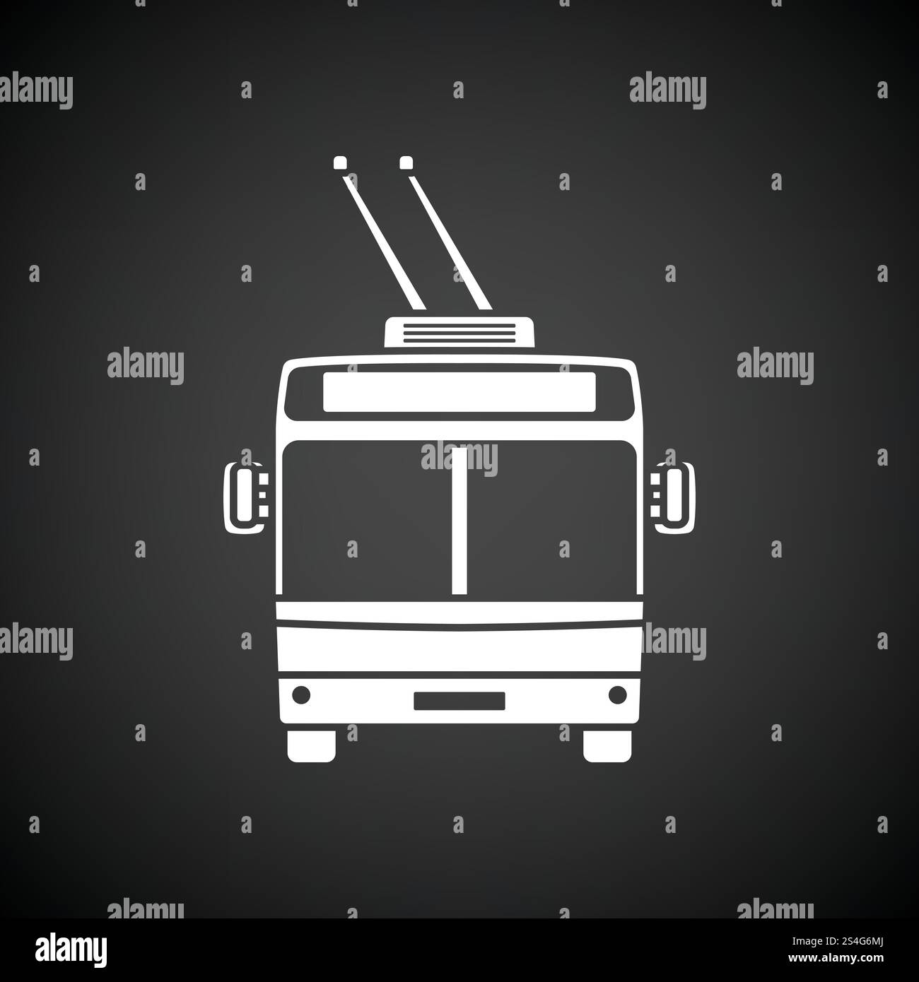 Trolleybus icon front view. Black background with white. Vector ...
