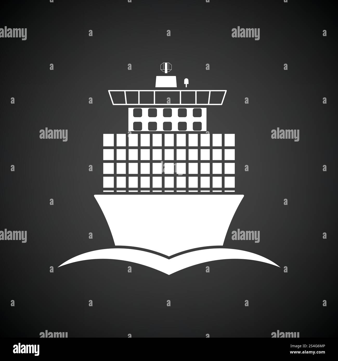 Container ship icon front view. Black background with white. Vector ...