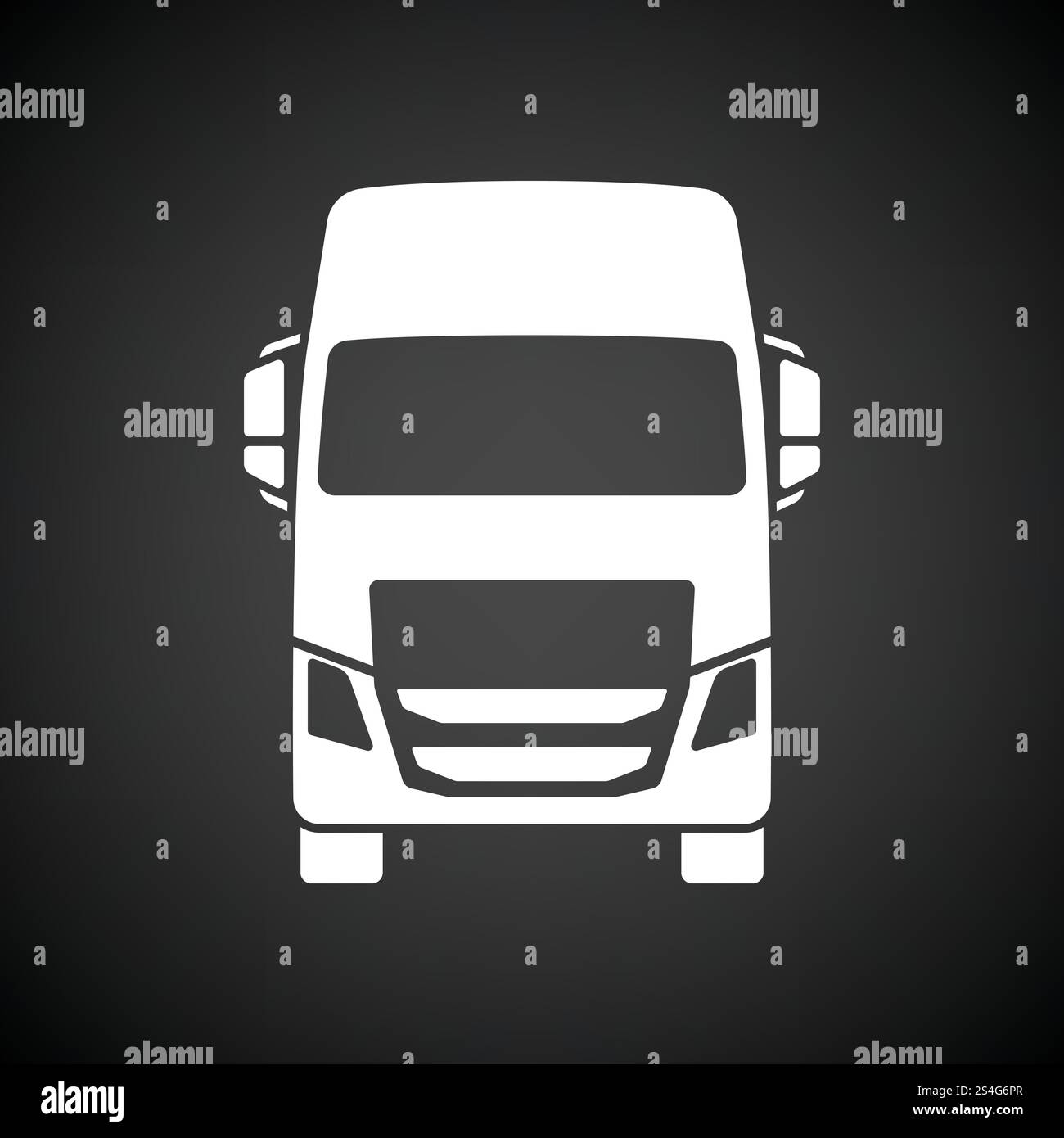 Truck icon front view. Black background with white. Vector illustration ...