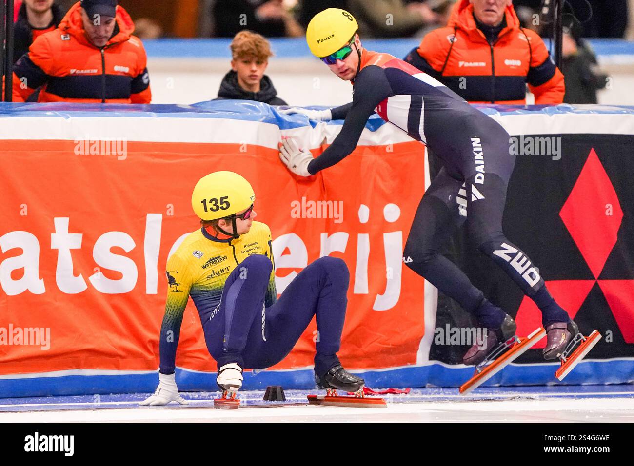 LEEUWARDEN, NETHERLANDS - JANUARY 12: Niels KINGMA, Kay HUISMAN during ...