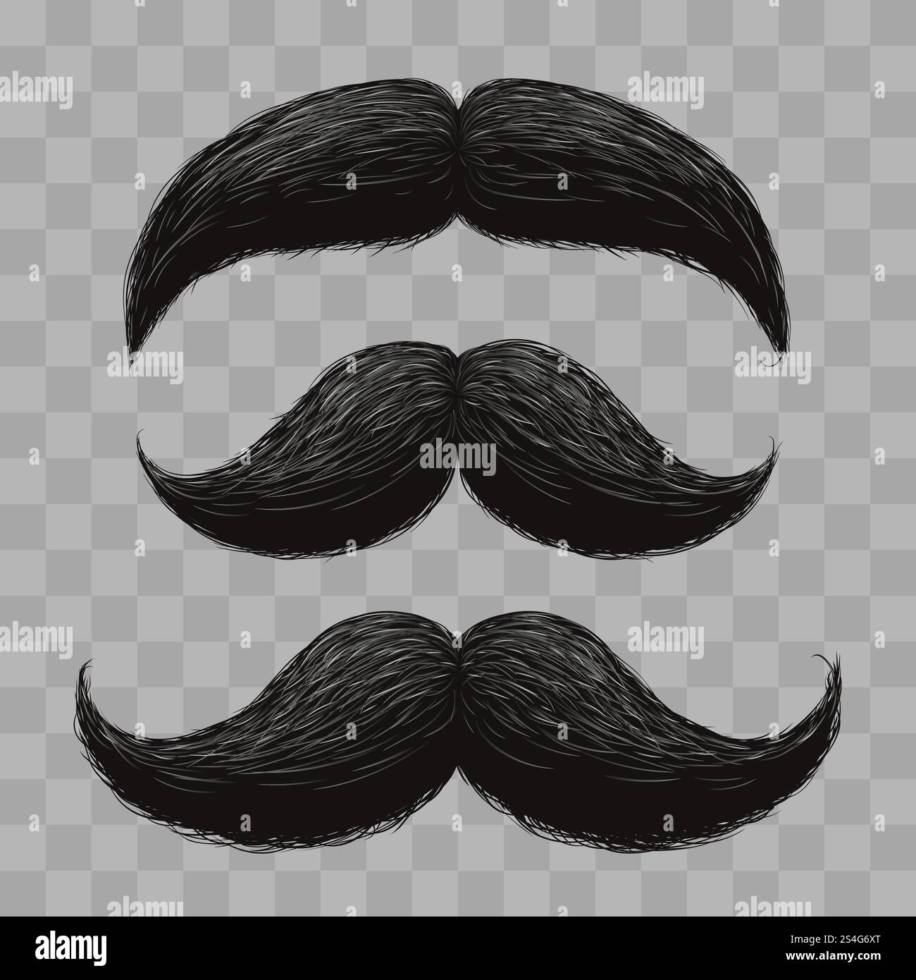 Funny retro hair mustaches isolated on transparent background. Vector ...