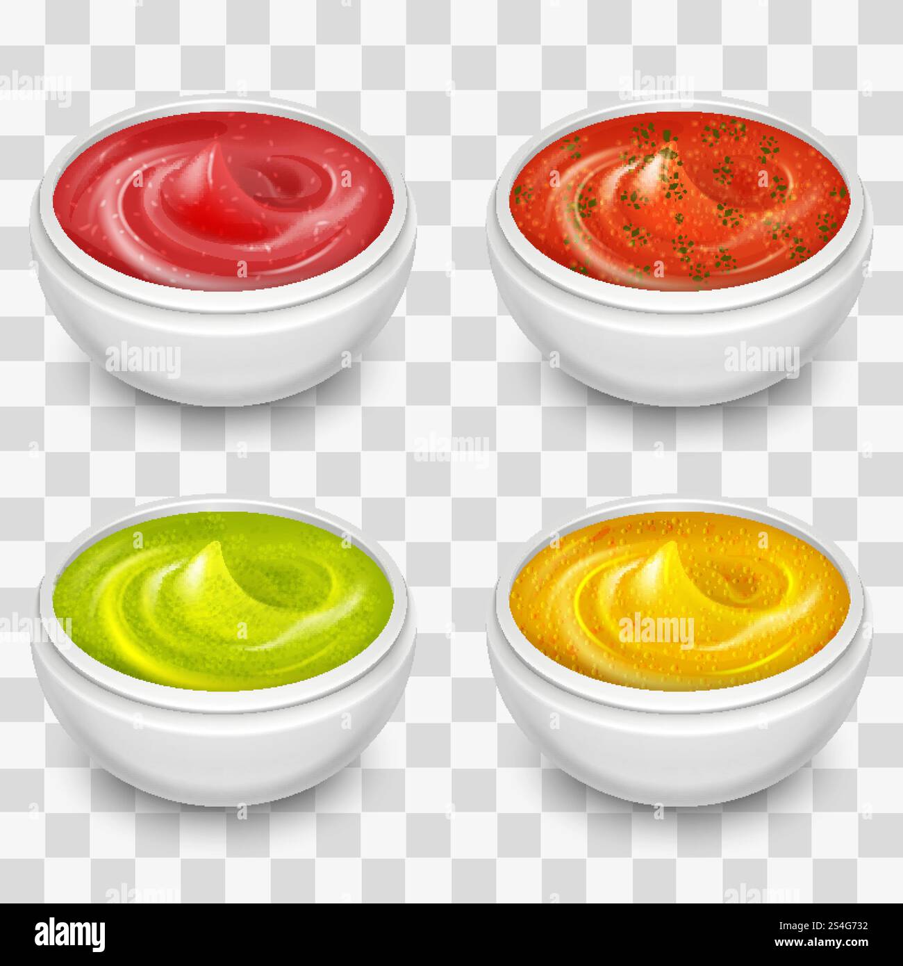 Different gourmet sauces, mustard, ketchup, soy, marinade isolated on ...