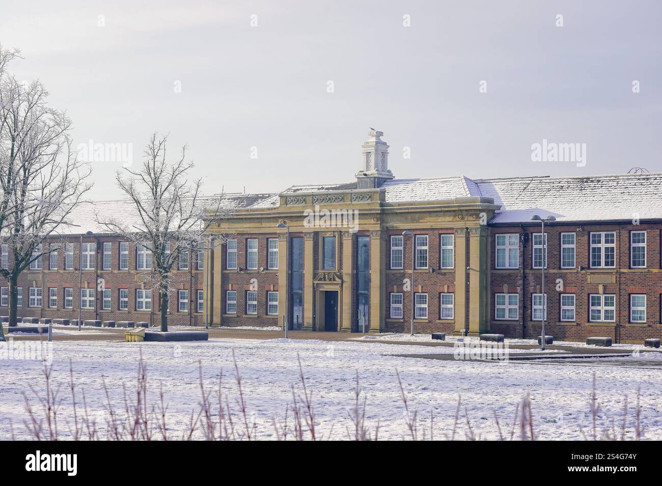 Wade Deacon High School with a covering of snow in Widnes, Saturday ...