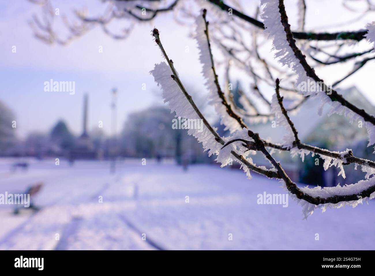 2025 starts with a covering of snow in Victoria Park Widnes, Cheshire ...