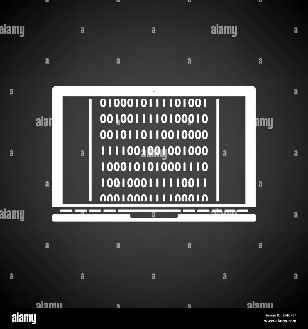 Laptop With Binary Code Icon. White on Black Background Design. Vector ...