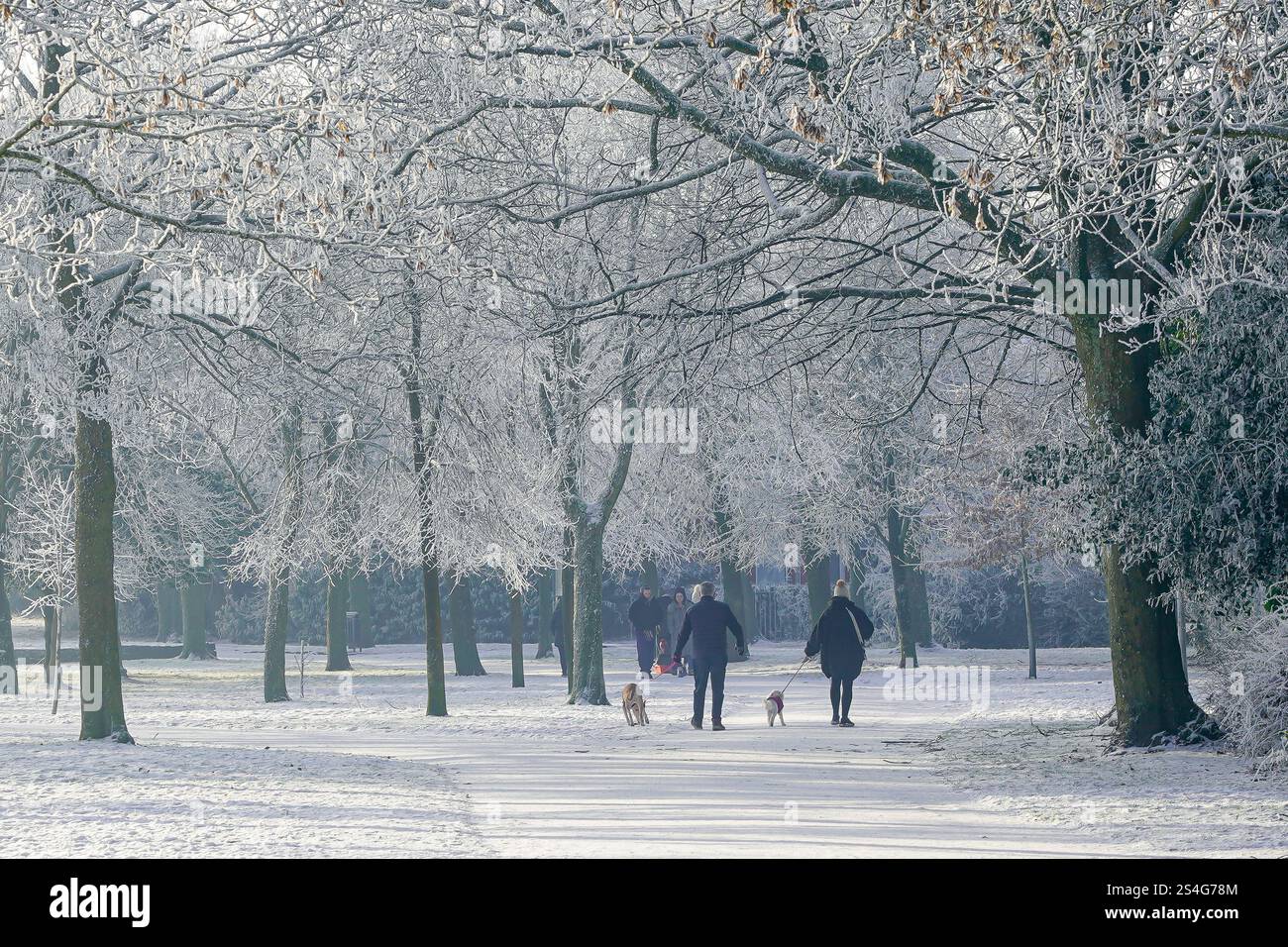 2025 starts with a covering of snow in Victoria Park Widnes, Cheshire ...