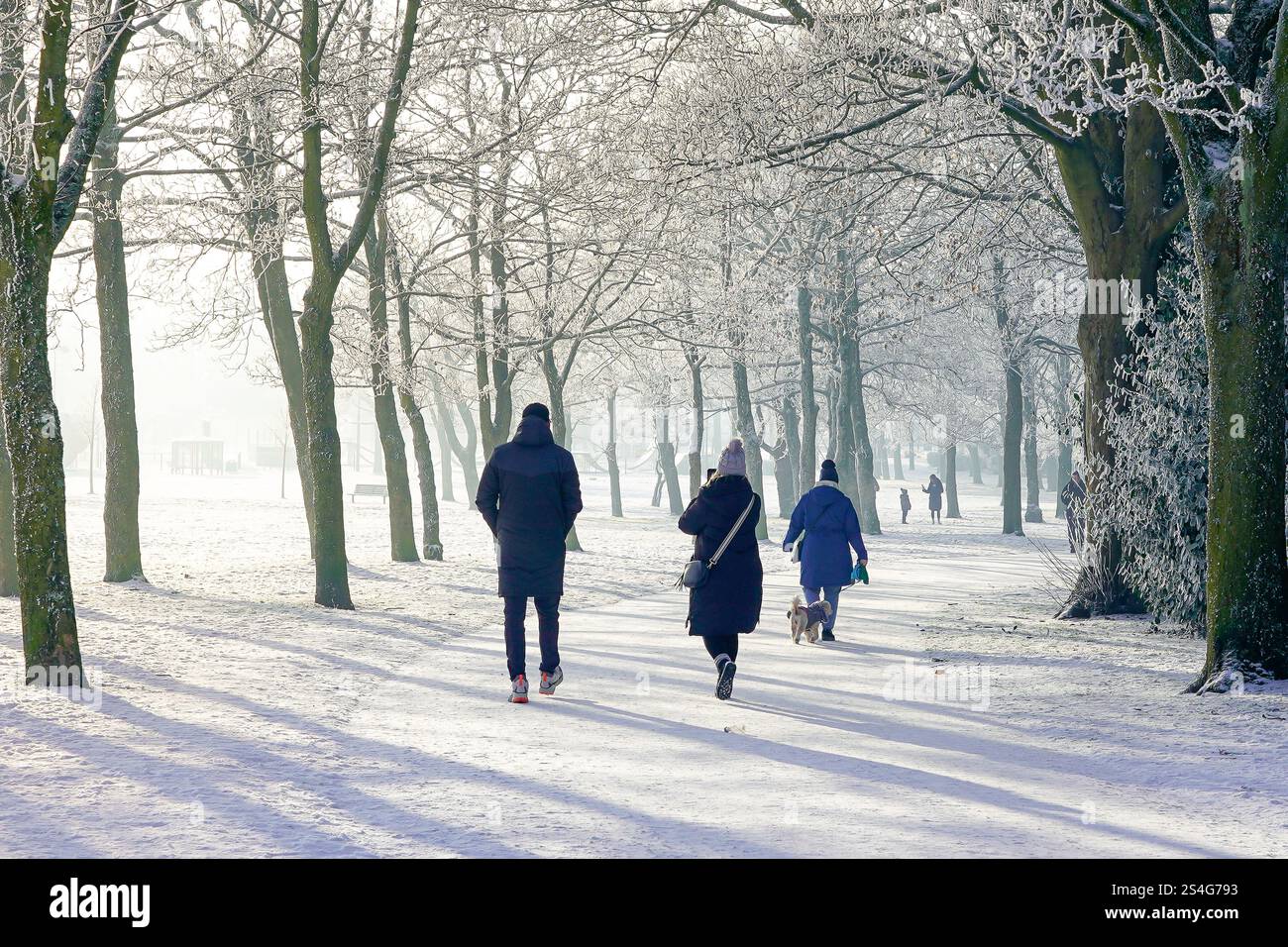 2025 starts with a covering of snow in Victoria Park Widnes, Cheshire ...
