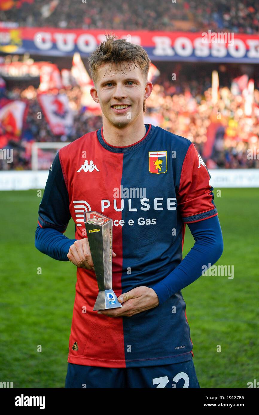 Genova, Italia. 12th Jan, 2025. Genoa's Morten Frendrup premiated ...