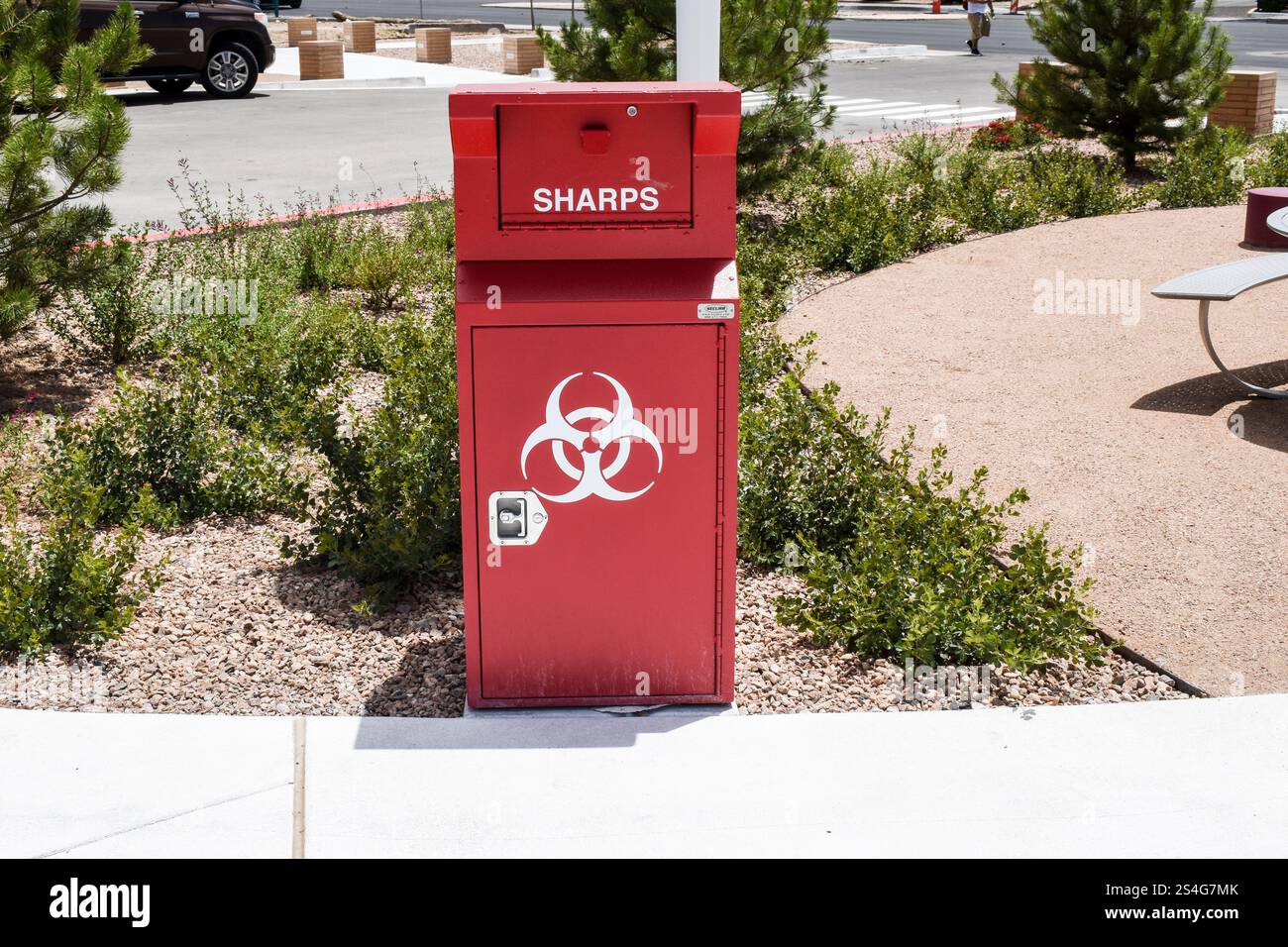 Sharps disposal bin outside public library on Central Avenue in ...