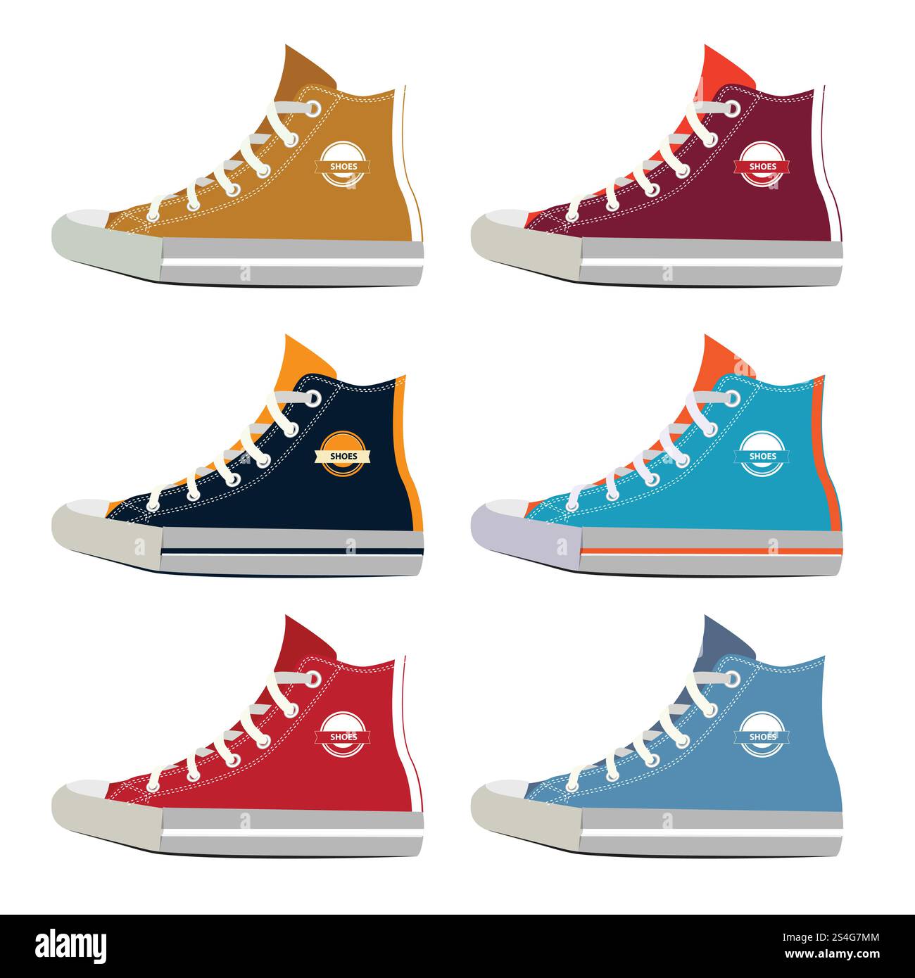 Different colors of teenage sport sneakers. Vector pictures set in ...