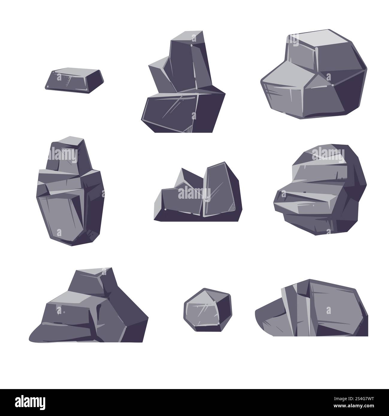 Set of different cartoon-style boulders isolated on white background ...