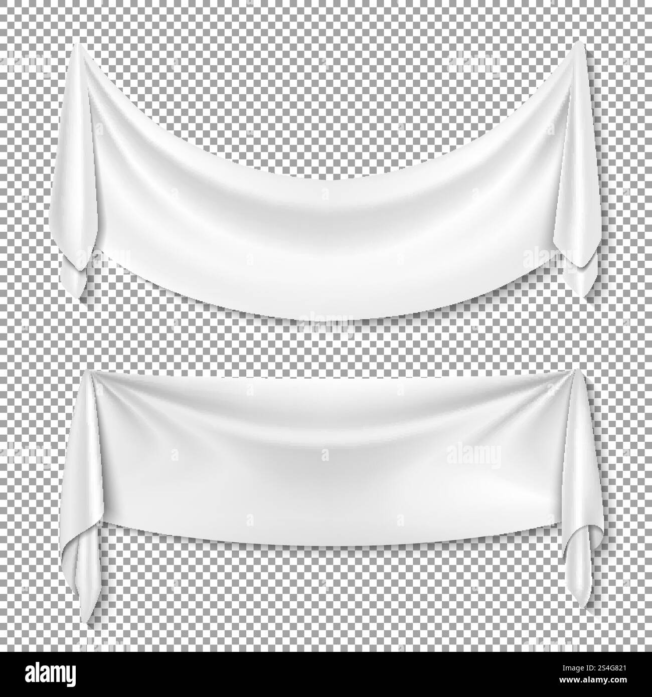 Wrinkled textile drape fabric vector empty white banners isolated on ...