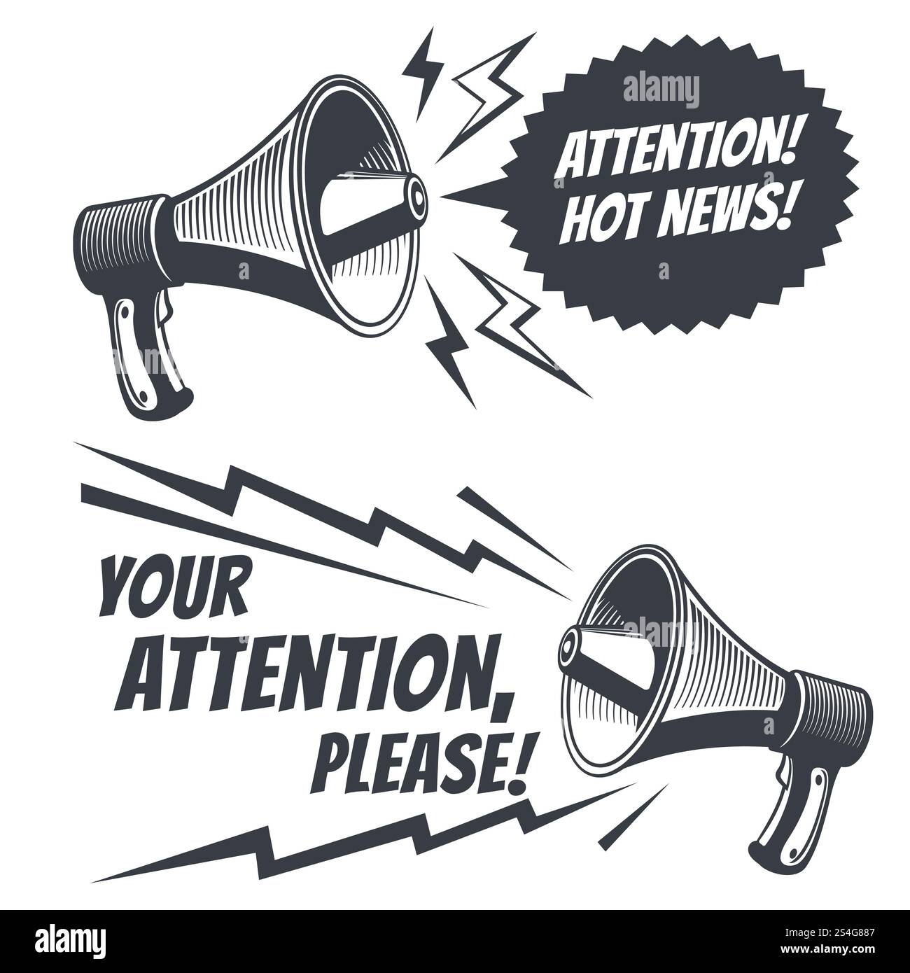 Attention please vector symbols with voice megaphone. Commercial poster ...