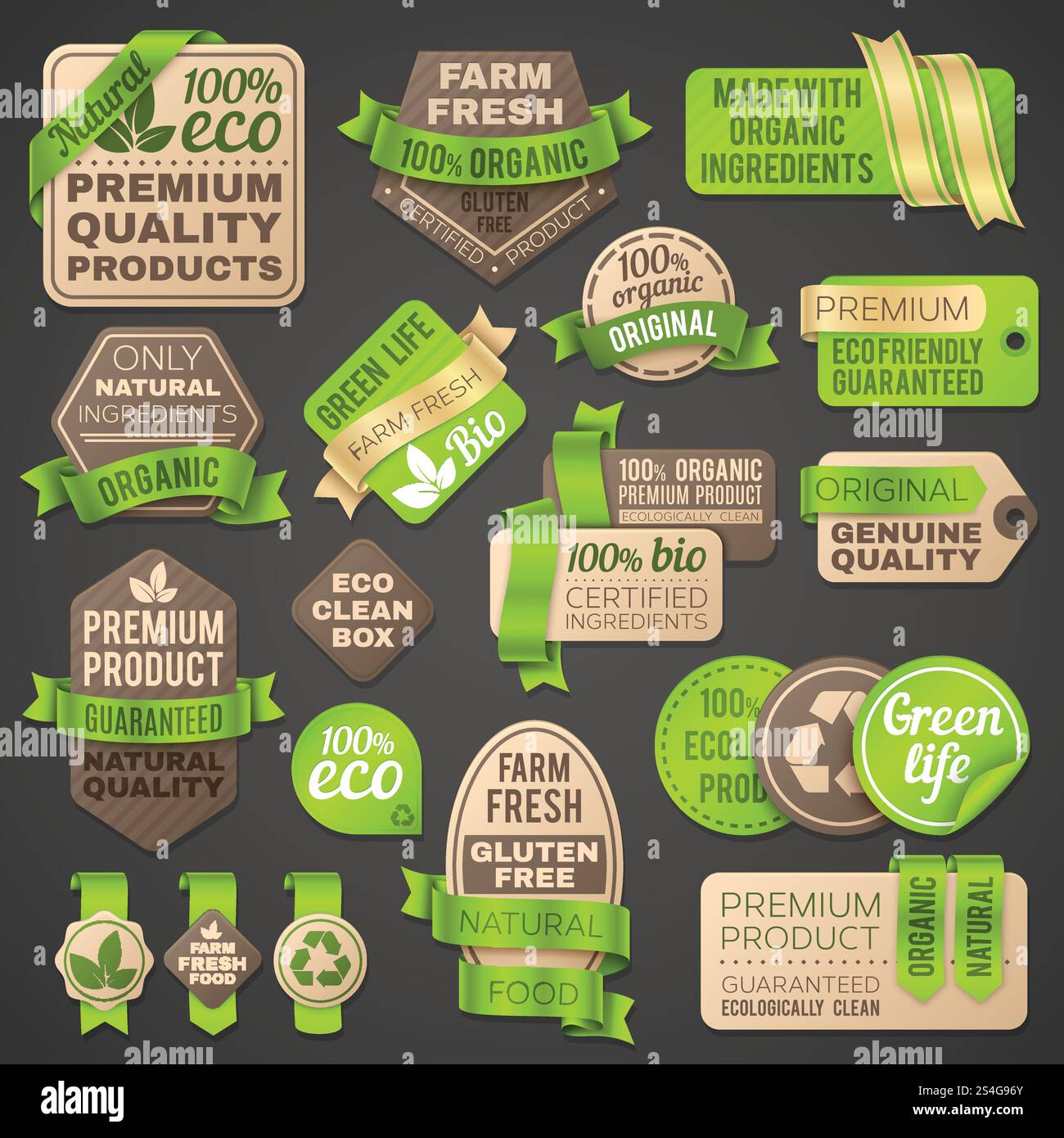 Grocery shop organic vector signs. Supermarket package labels for ...