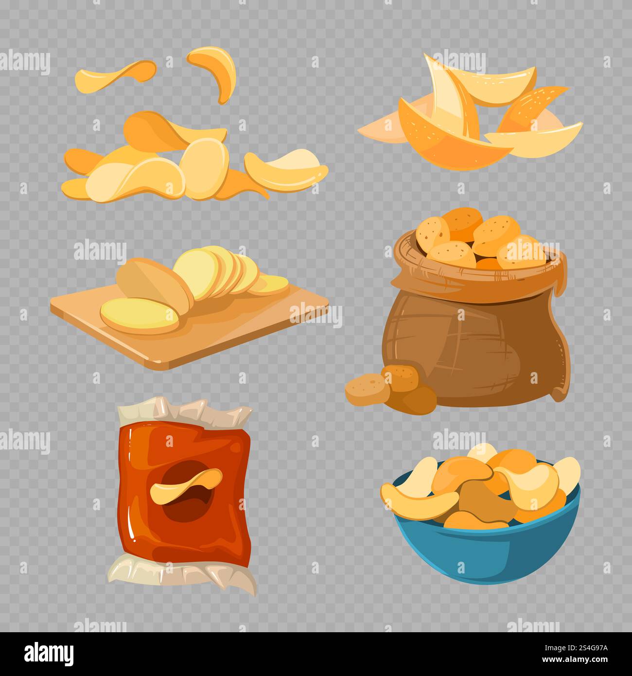 Salty fried potato chips snacks isolated on transparent background ...