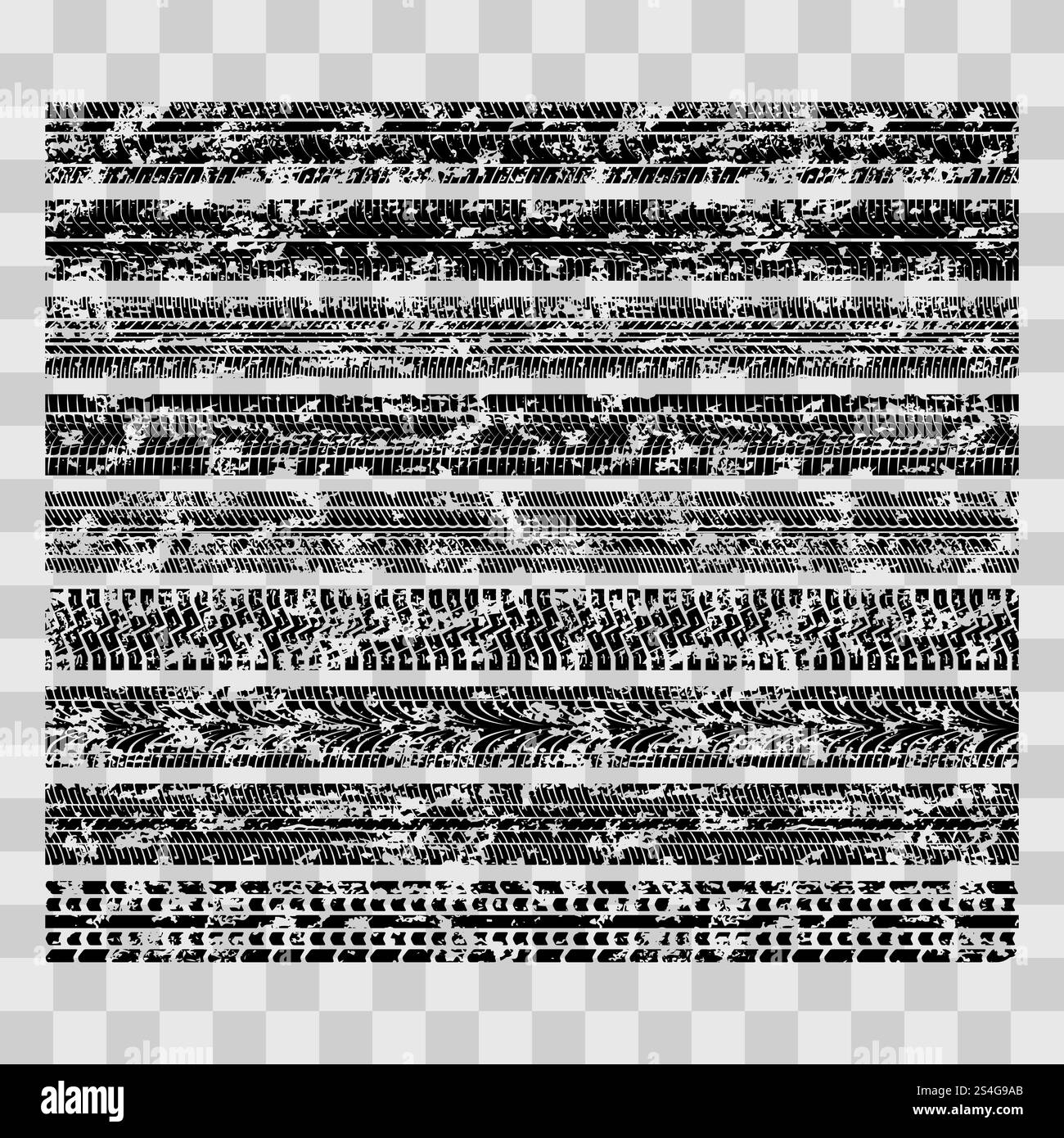 Dirty grunge tire tracks, mud bike tread marks isolated on transparent background. Vector ...