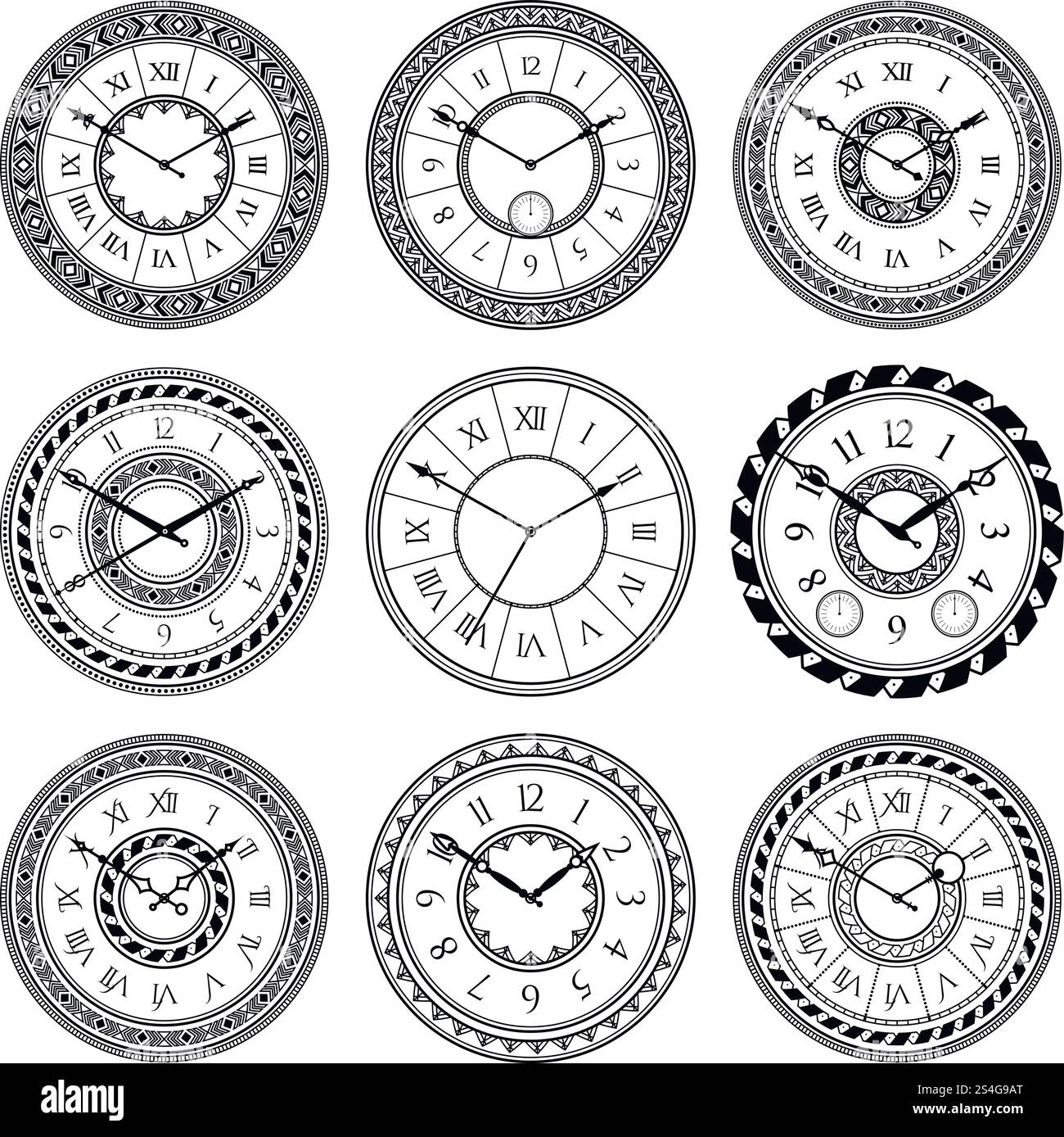 Antique clocks isolate on white. Vintage watch on wall. Vector pictures ...