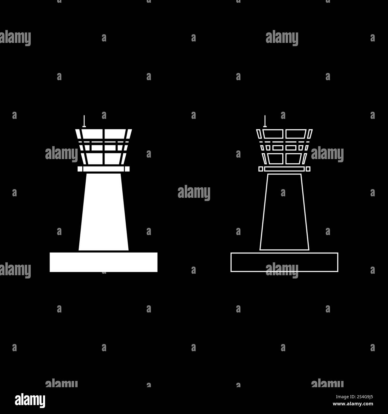Airport control tower Control tower air traffic icon set white color vector illustration flat ...