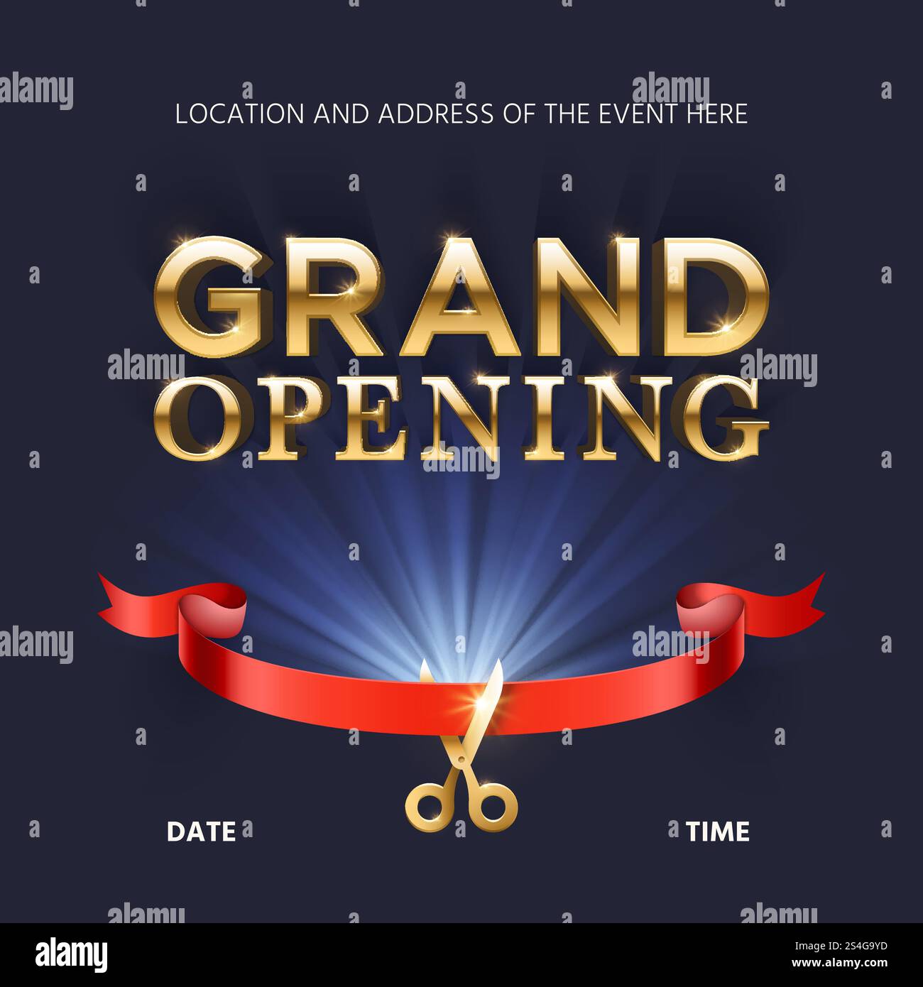 Grand opening ceremonial vector background with gold lettering ...