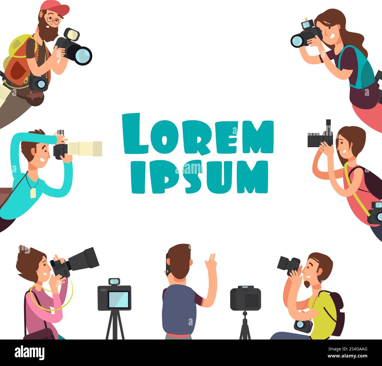 Photographers taking photo. Outdoor photography vector concept ...