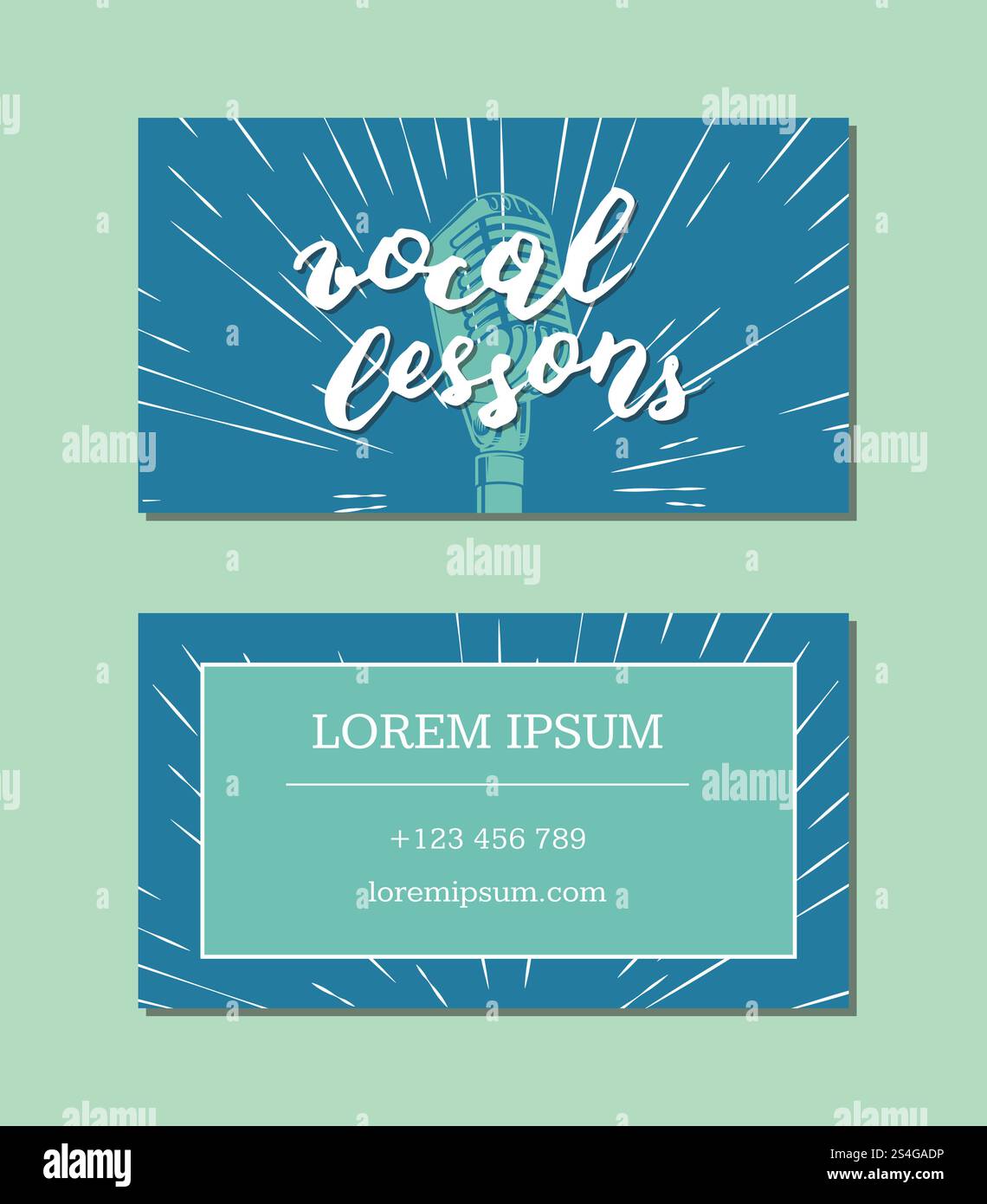 Vector vocal lessons business card with lettering and microphone on ...