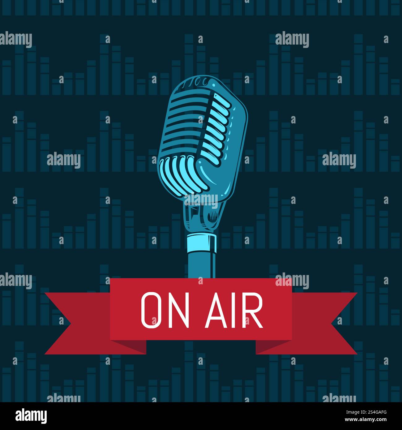 Vector microphone with ribbon on air illustration with sound waves ...