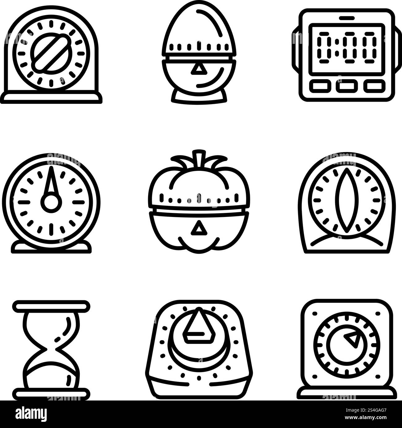 Kitchen timer icon set. Outline set of kitchen timer vector icons for ...