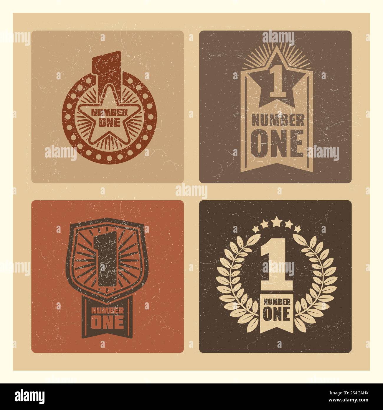 Set of grunge vintage number one banner with labels. Vector vintage ...
