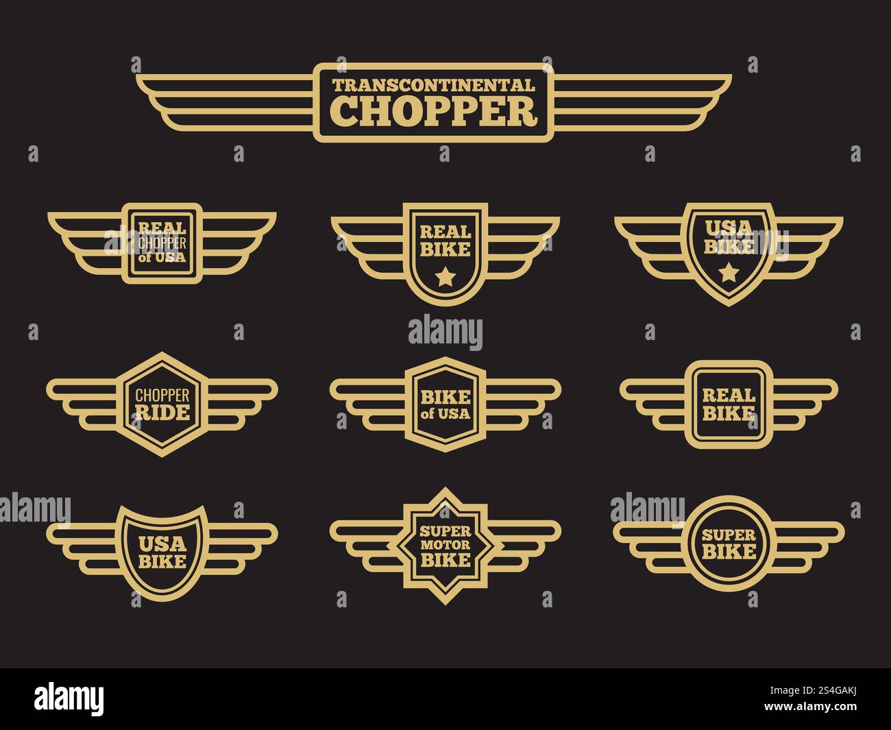 Sport motorbike vintage wing labels. Bikers ride retro winged logos ...