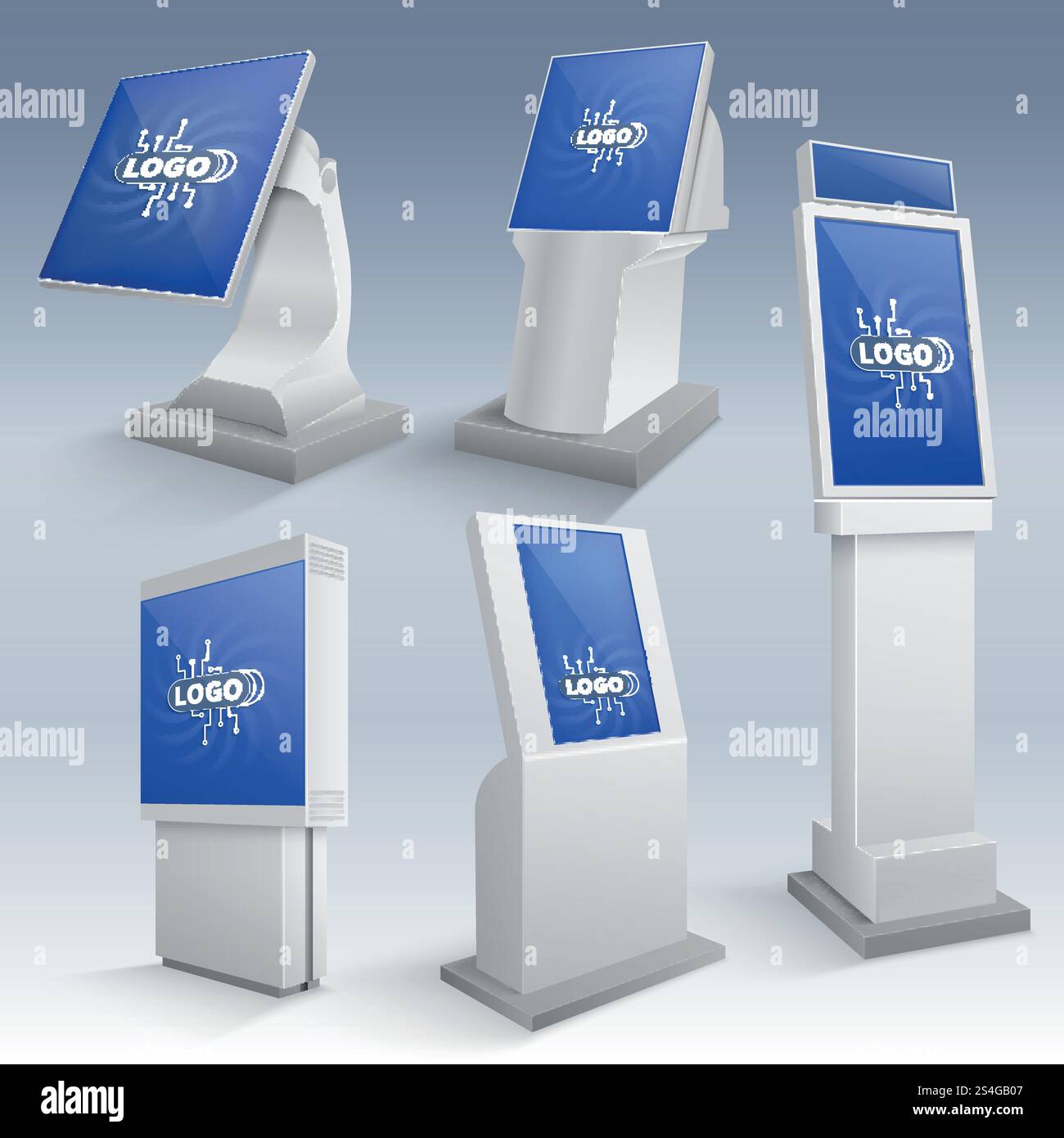 Information interactive kiosk displays. Touchscreen stands vector ...