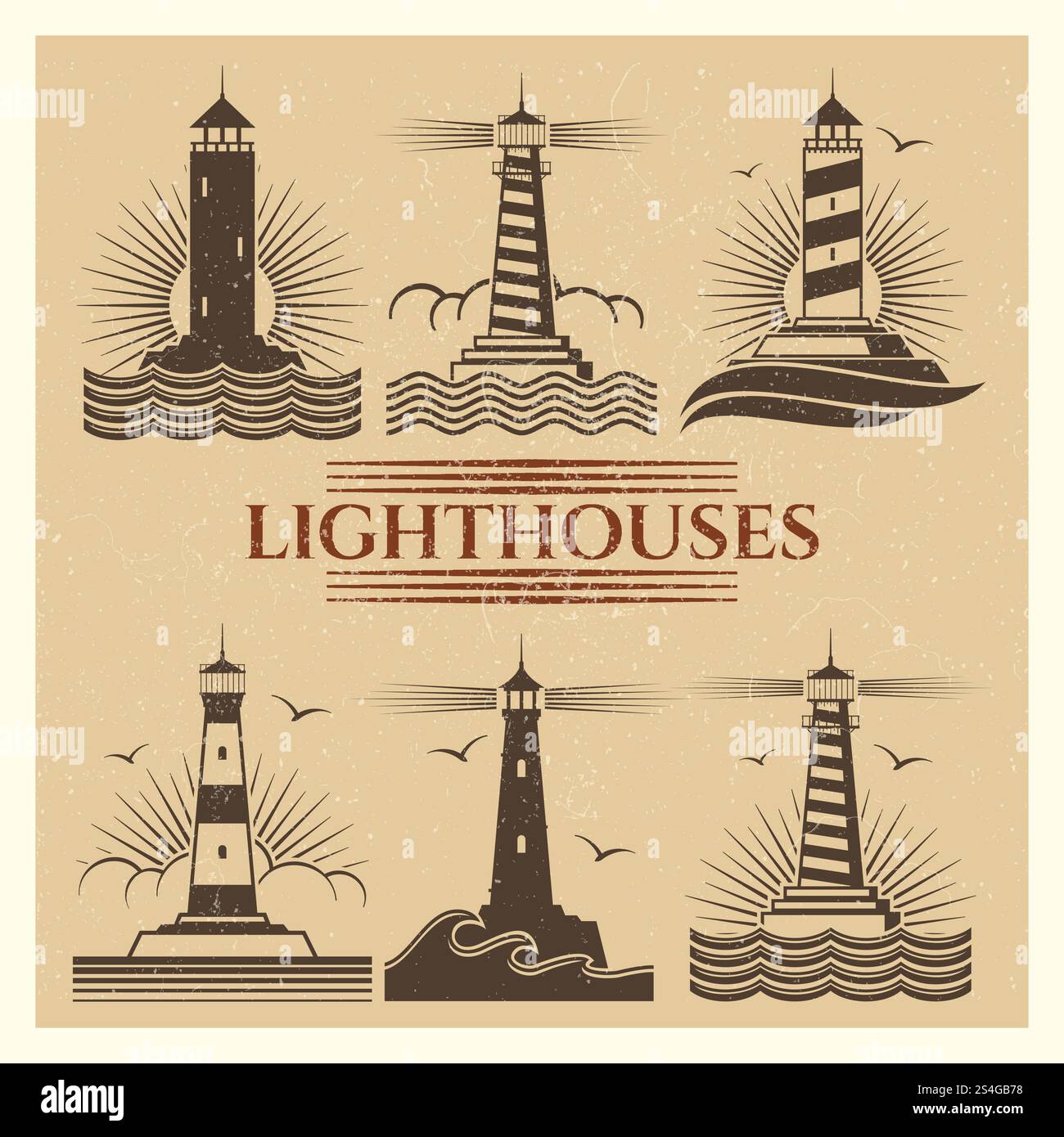 Vintage retro grunge lighthouses logos and label vector set ...