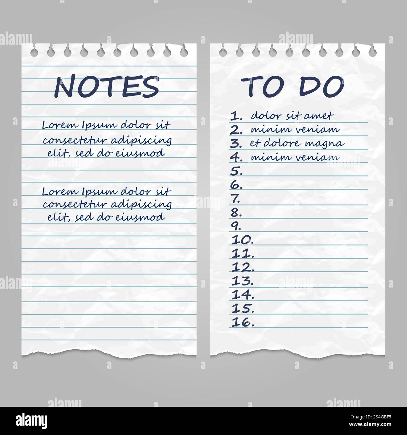 Ripped vintage paper pages for notes and to do list. Remember message ...