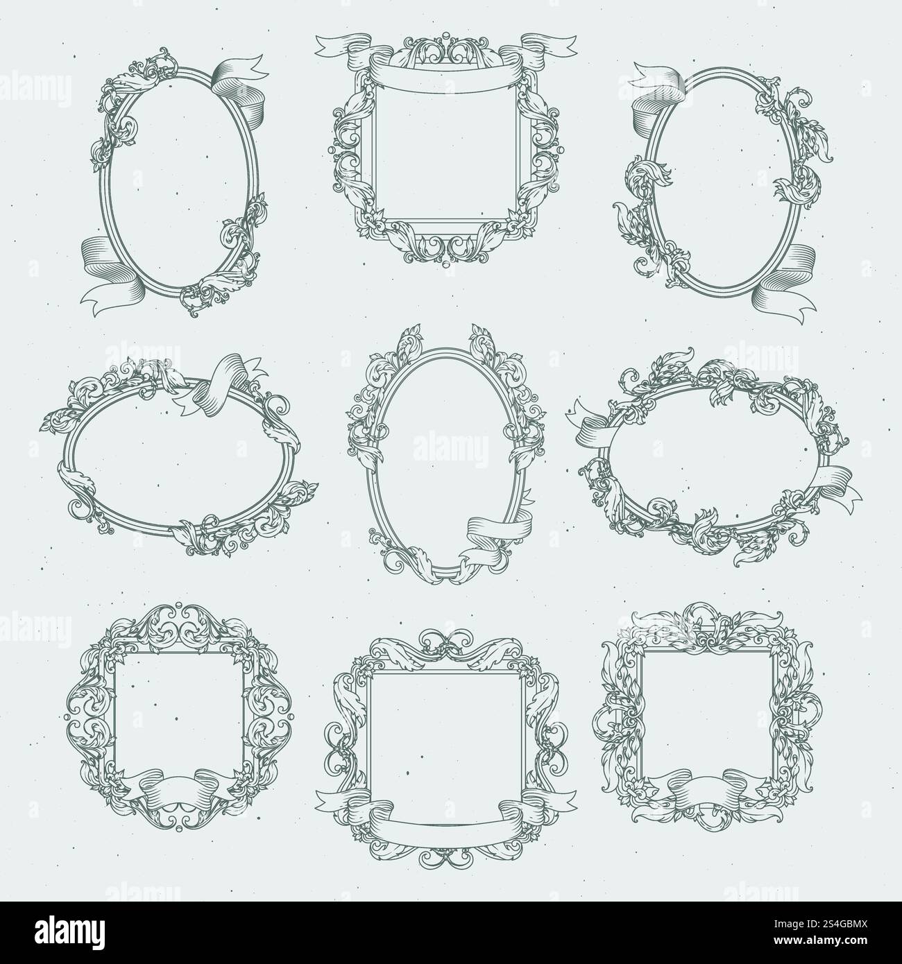 Vintage borders and victorian ribbons. Vector set frame in retro floral ...