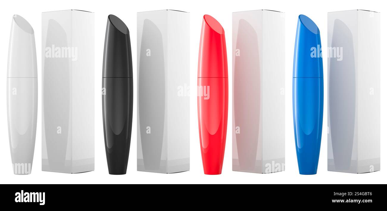 Mascara tubes with packaging boxes, mockup template. 3D rendering ...