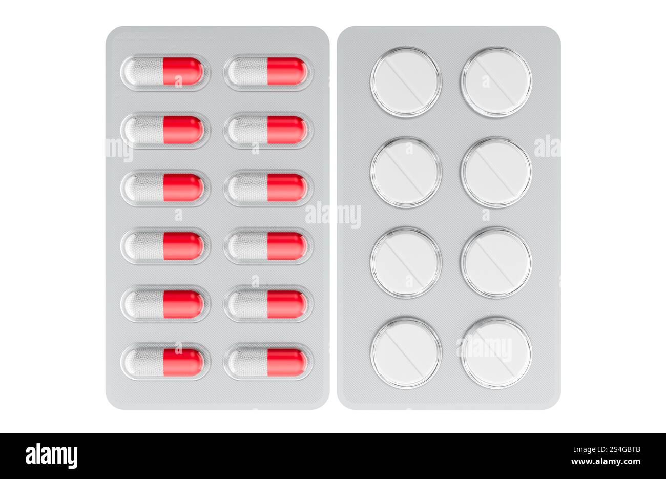 Pharmaceutical blister packs with medicament capsules and pills ...