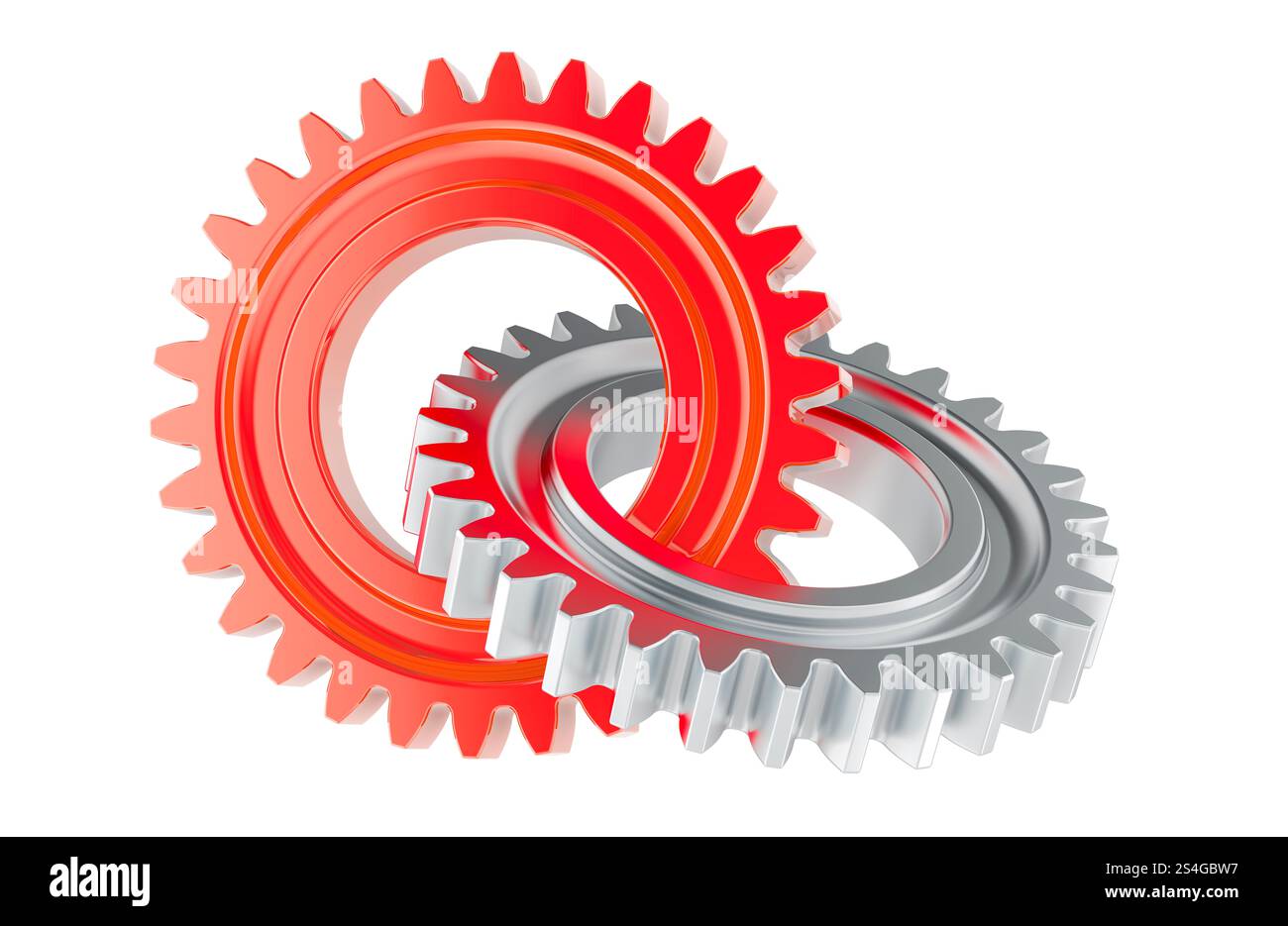 Two gear wheels crossed. 3D rendering isolated on white background ...