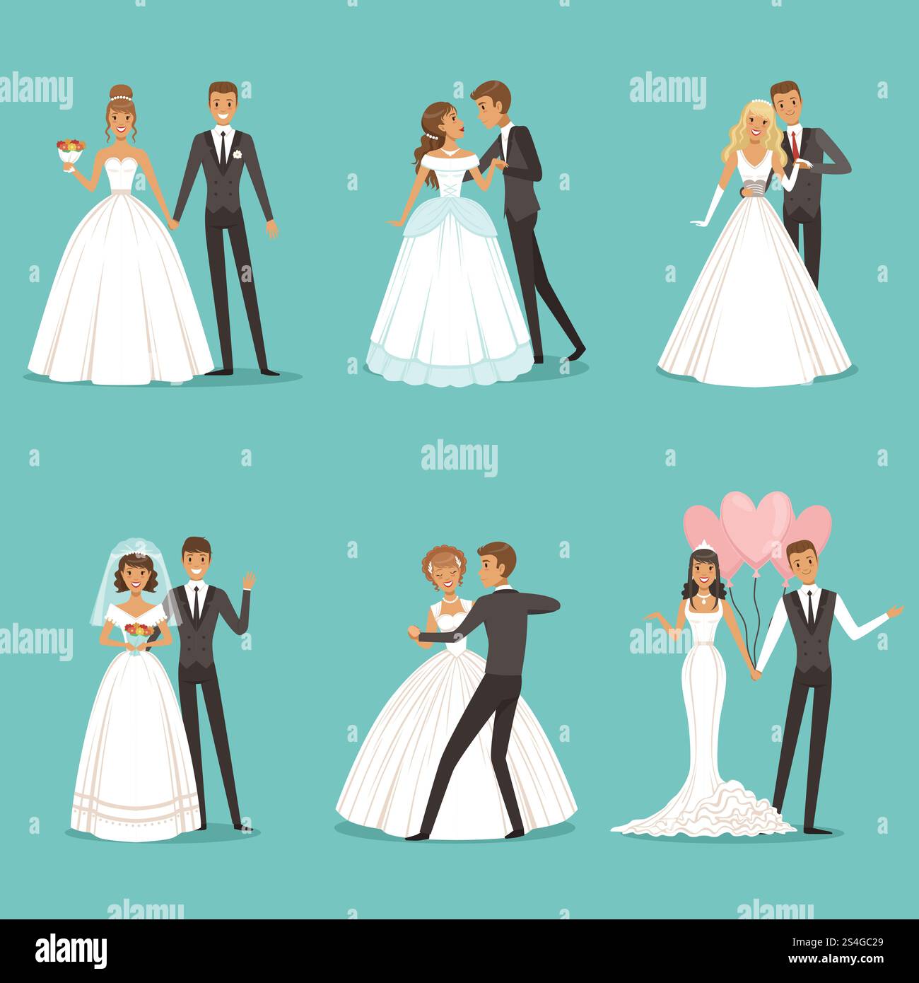 Beautiful wedding couple characters. Bride and groom. Wedding bride and ...