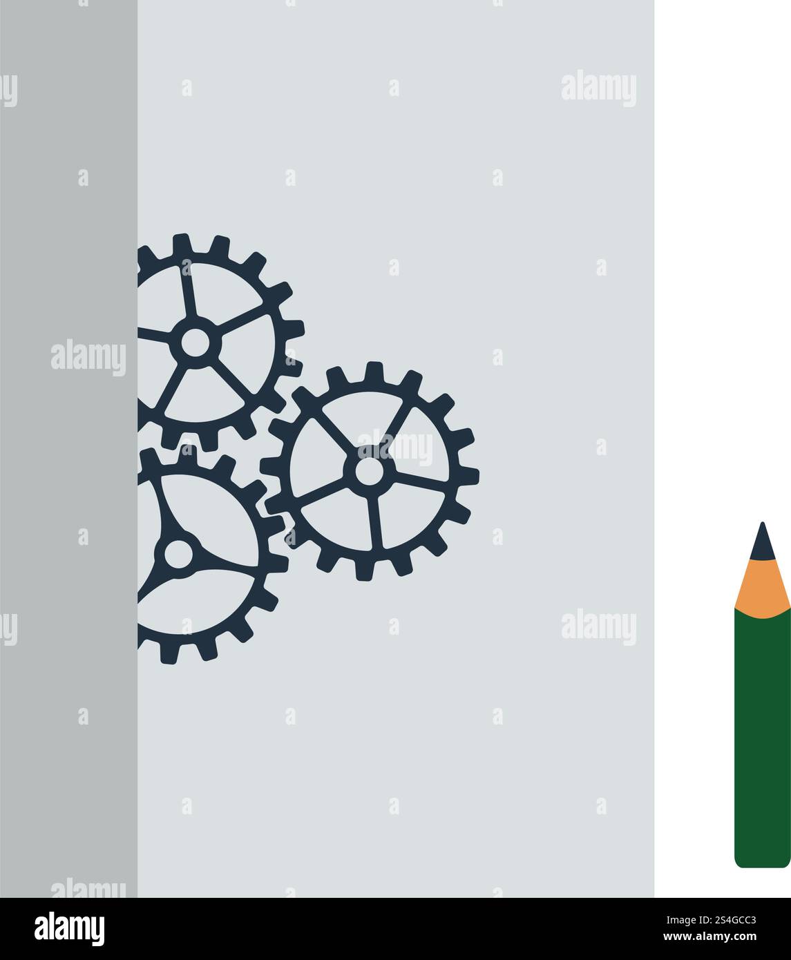 Product Development Icon. Drawing With Gears and Pencil. Flat color ...