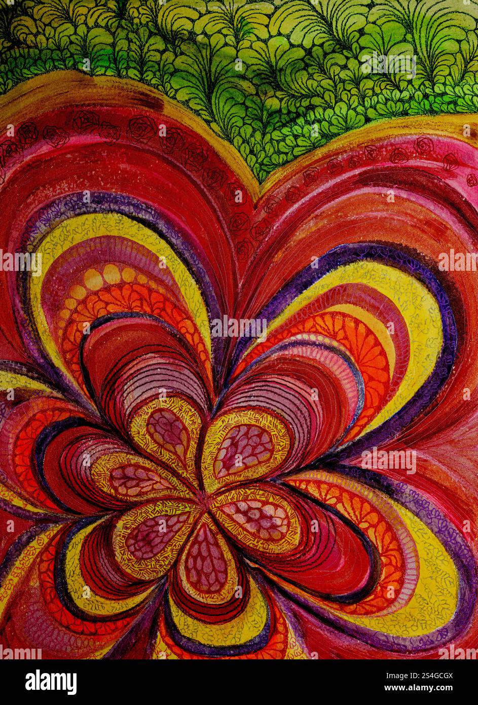 Psychedelic flower of life with leaves and background. The dabbing ...