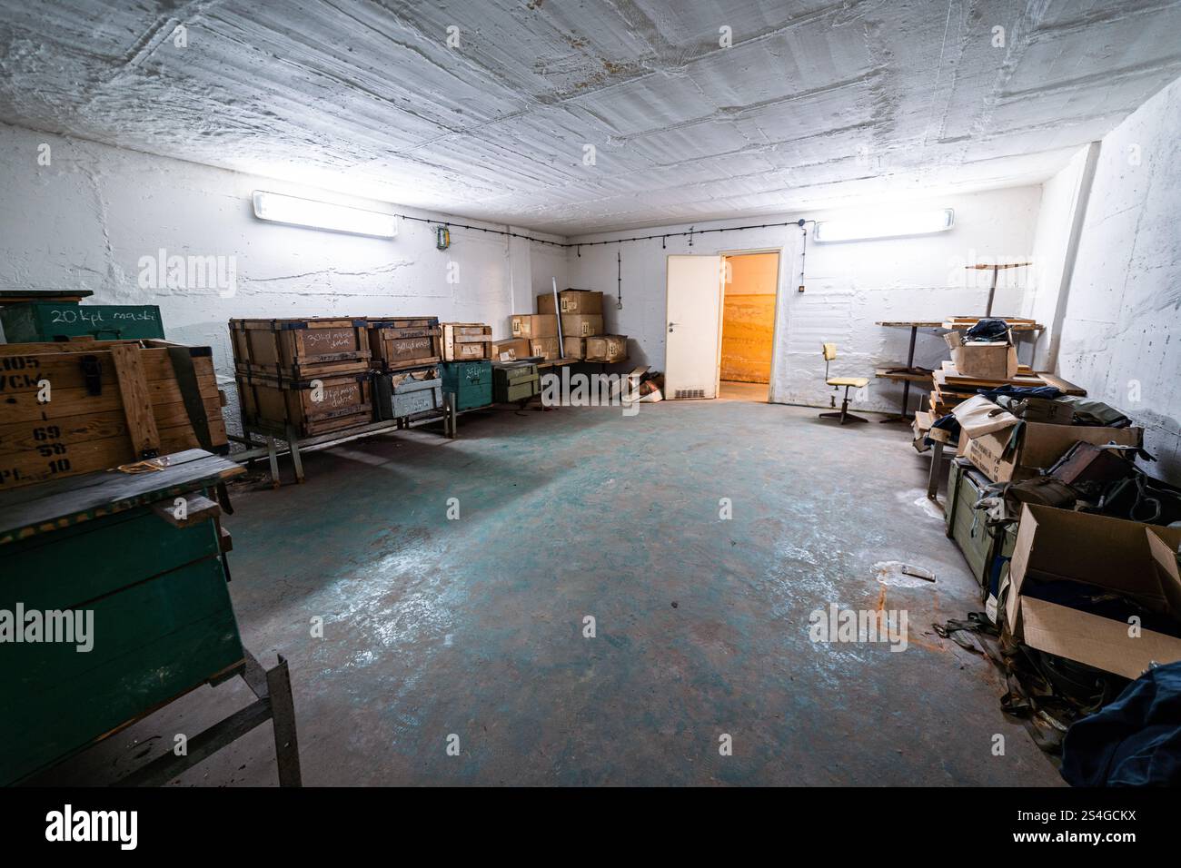 Industrial storage with wooden boxes Stock Photo - Alamy
