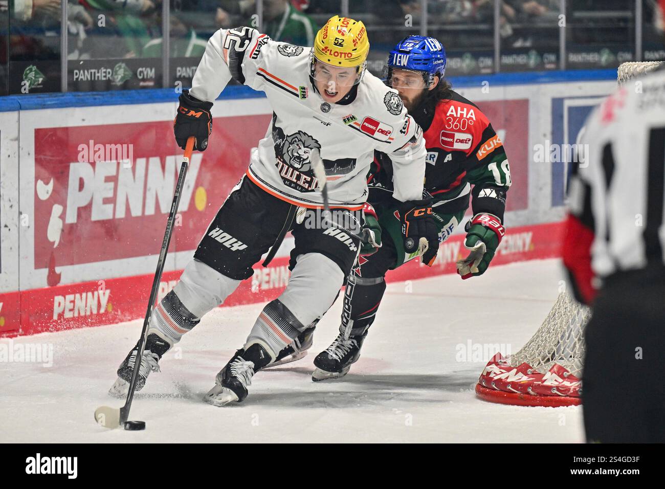 im Duel Maksim MATUSHKIN (L?wen Frankfurt #52) und Anthony LOUIS ...
