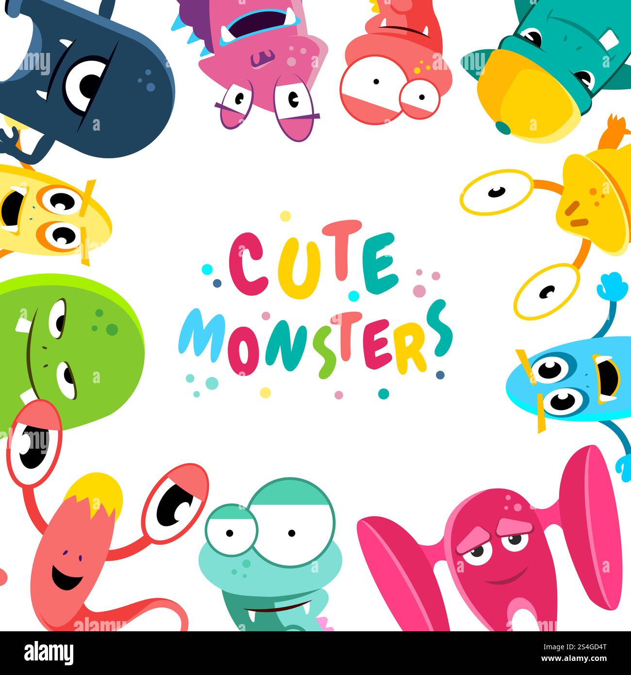 Cute cartoon monsters background. Vector illustration. Funny creature ...