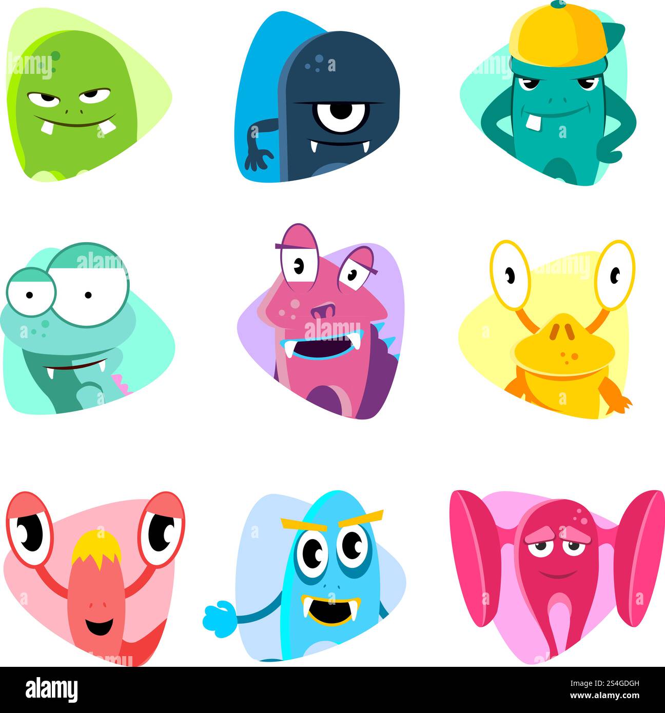 Cute cartoon avatars and icons. Monster faces vector set. Collection of ...