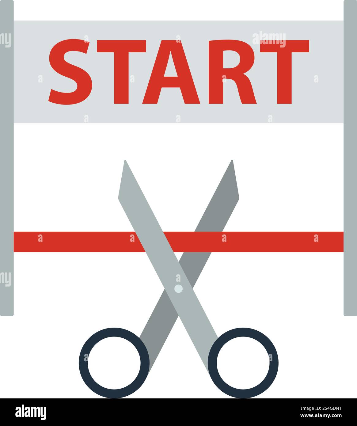 Scissors Cutting Tape Between Start Gate Icon. Flat color design ...