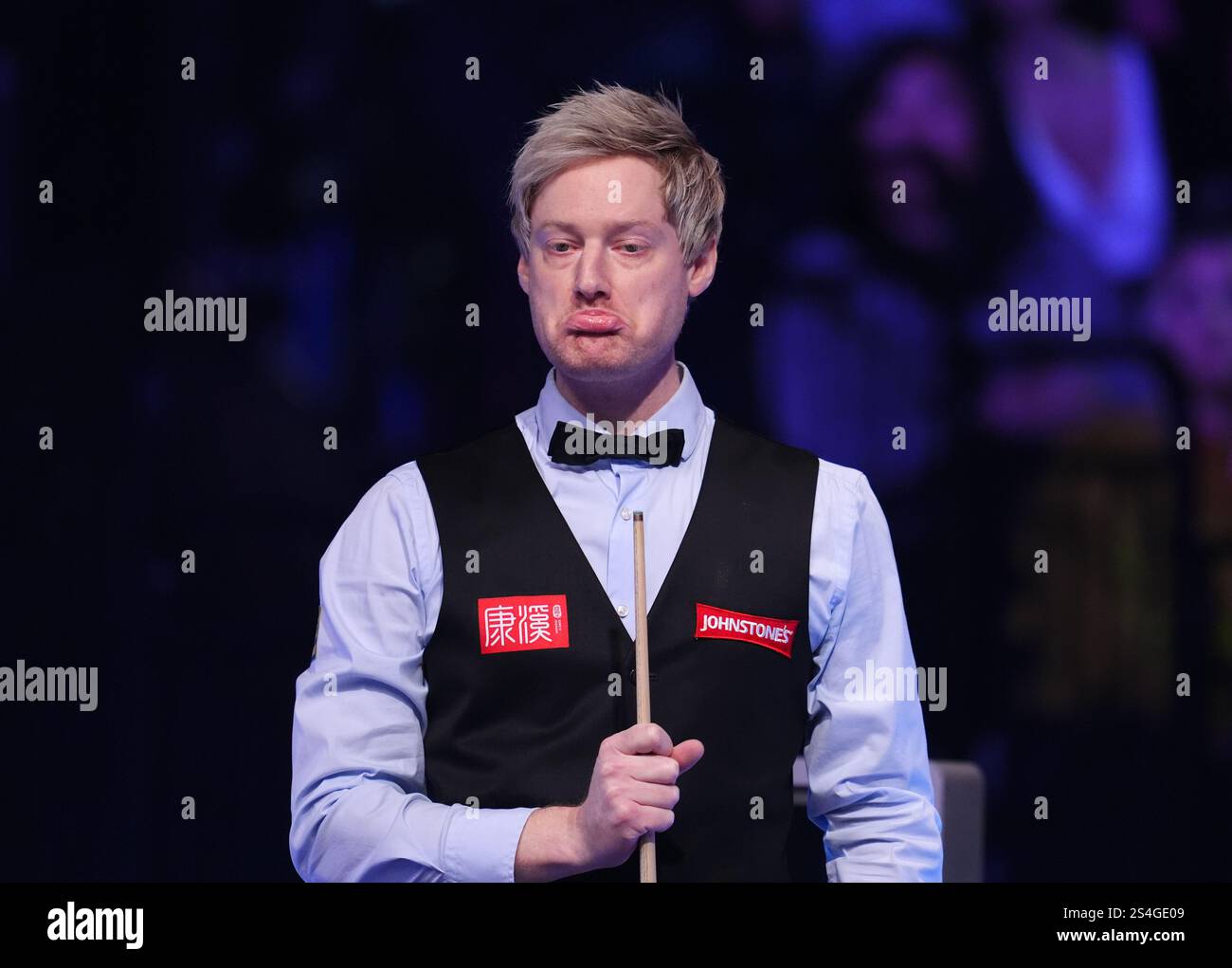 Neil Robertson reacts during his match with John Higgins (not in frame ...