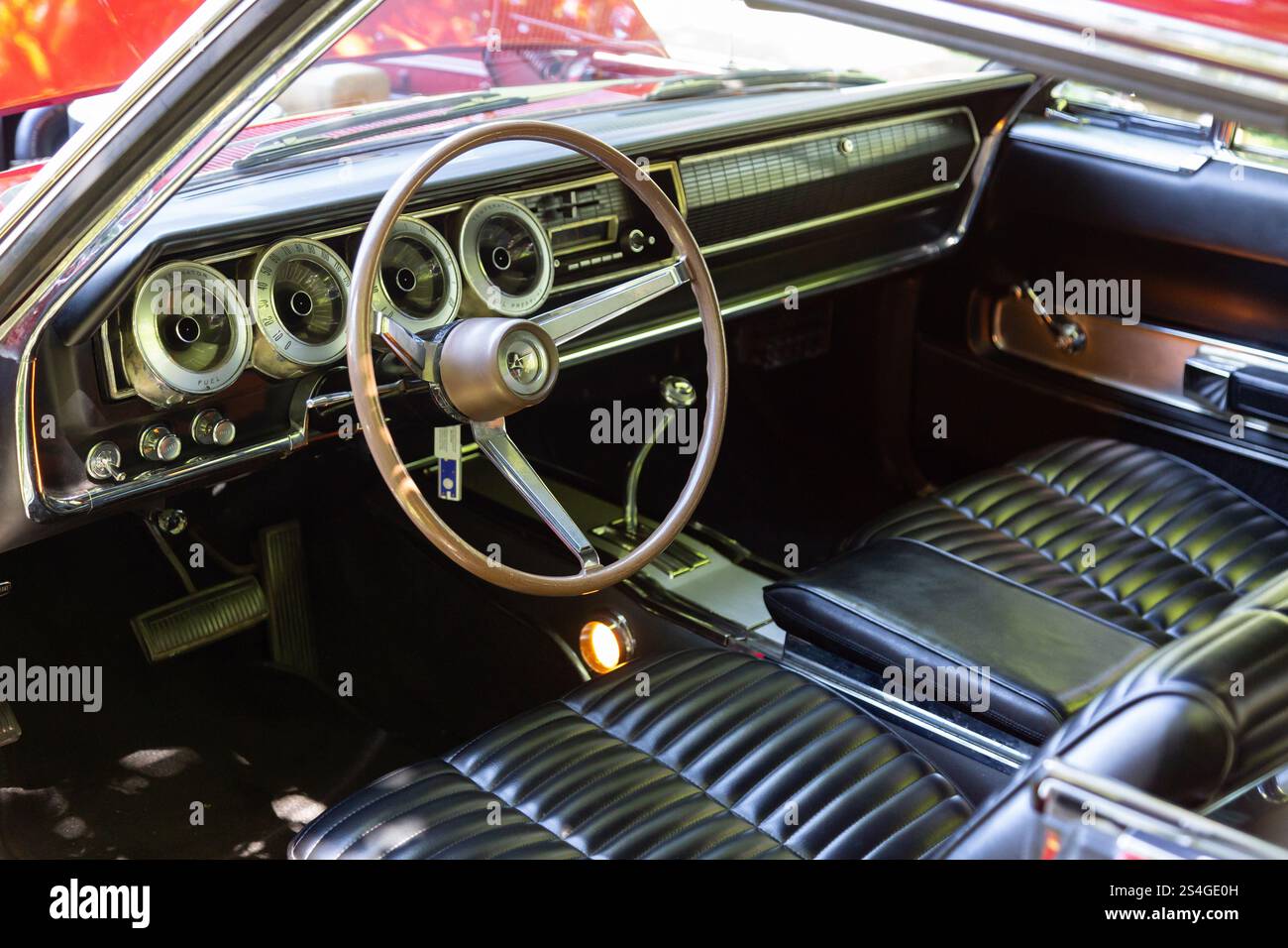 The black interior of a classic 1966 Dodge Charger Stock Photo - Alamy
