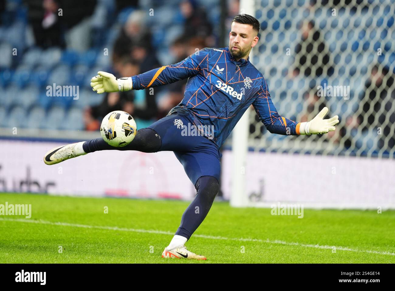 Rangers goalkeeper Liam Kelly warms up before the William Hill ...